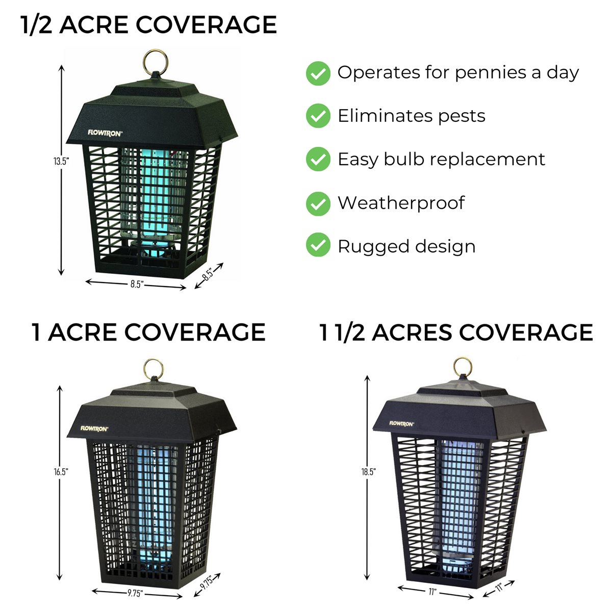Flowtron 1 / 2 Acre Outdoor 15W Bug Zapper, Electronic Insect Killer